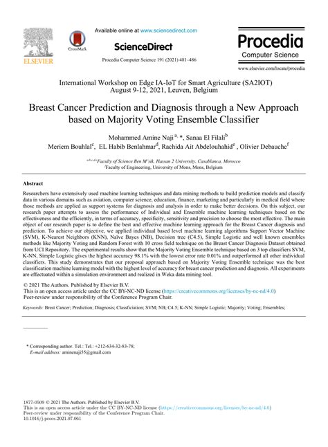 Pdf Breast Cancer Prediction And Diagnosis Through A New Approach