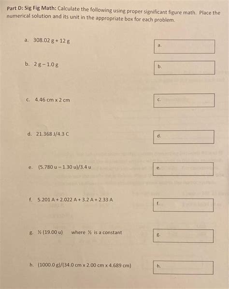 Solved Part D Sig Fig Math Calculate The Following Using