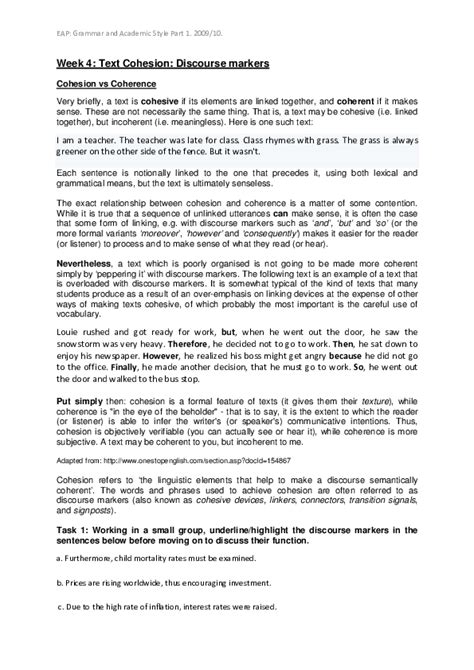 Pdf Week 4 Text Cohesion Discourse Markers