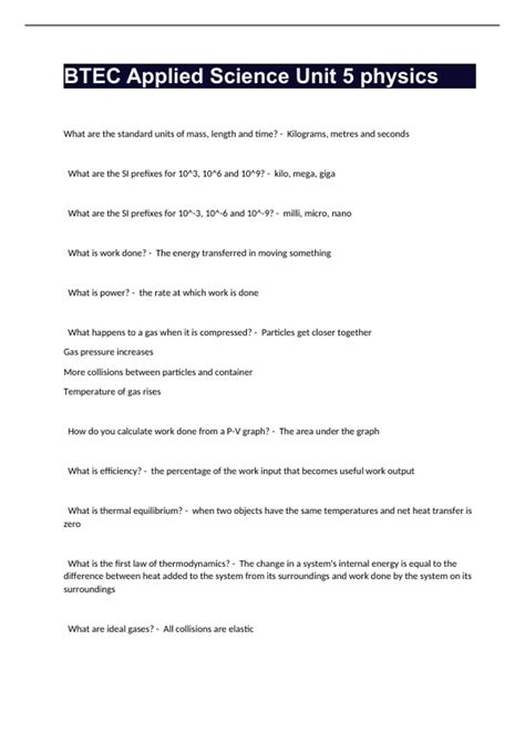 BTEC Applied Science Unit Physics BTEC Applied Science Stuvia US