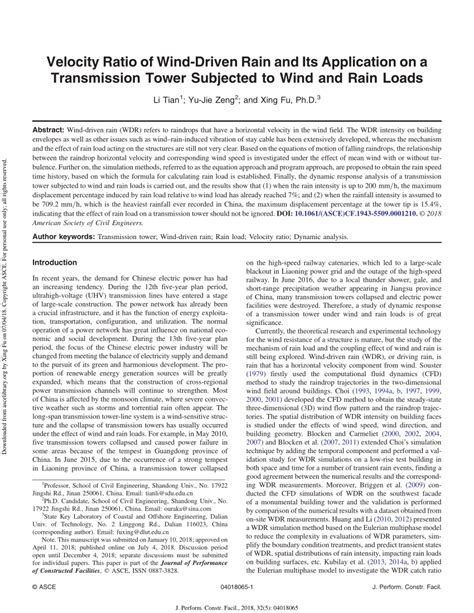 Pdf Velocity Ratio Of Wind Driven Rain And Its Application On A Transmission Tower Subjected