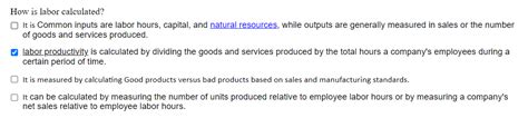 Solved How Is Labor Calculated It Is Common Inputs Are