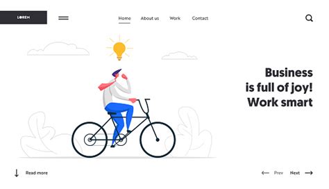 창조적 인 솔루션 비즈니스 배너 전구 등의 아이디어를 얻기 위해 자전거에 사업가 캐릭터와 개념 브레인 스토밍 새로운 아이디어