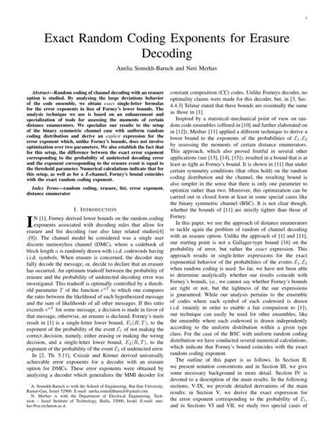 Pdf Exact Random Coding Exponents For Erasure Decoding