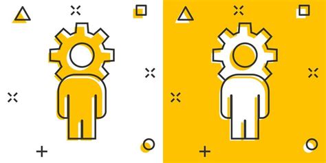 만화 스타일의 기어 아이콘을 가진 사람들 격리 된 흰색 배경에 사람 Cogwheel 만화 벡터 일러스트 레이 션 팀웍 스플래시 효과 비즈니스 개념 프리미엄 벡터