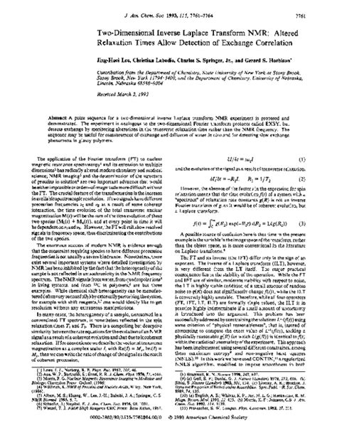 Pdf Two Dimensional Inverse Laplace Transform Nmr Altered Relaxation Times Allow Detection Of