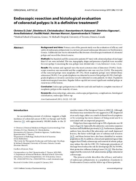 Pdf Endoscopic Resection And Histological Evaluation Of Colorectal Polyps Is It A Definitive