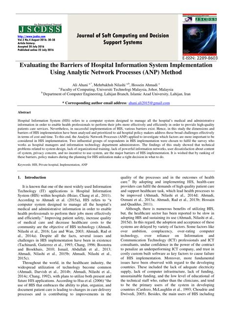 Pdf Evaluating The Barriers Of Hospital Information System Implementation Using Analytic