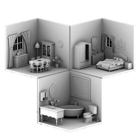 Modeling Of A Bedroom Bathroom And Dining Room In Maya On Behance