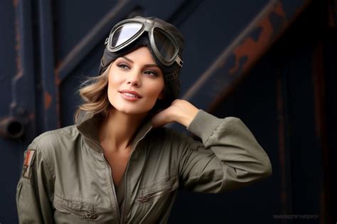 Mid Aged Adult Female Who Is In The Air Forced Dresses In A Aviator