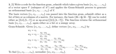Solved 1 5 Write A Code For The Function Gramschmidt