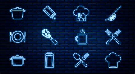 세트 라인 요리사 모자 교차 포크 숟가락 주방 거품기 접시 나이프 요리 냄비 커피 컵 및 소금 후추 아이콘 벡터 단일 객체에 대한 스톡 벡터 아트 및 기타 이미지 Istock