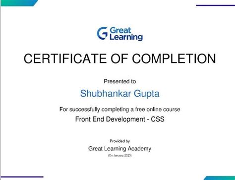 Shubhankar Gupta On Linkedin Certificate Of Completion Front End