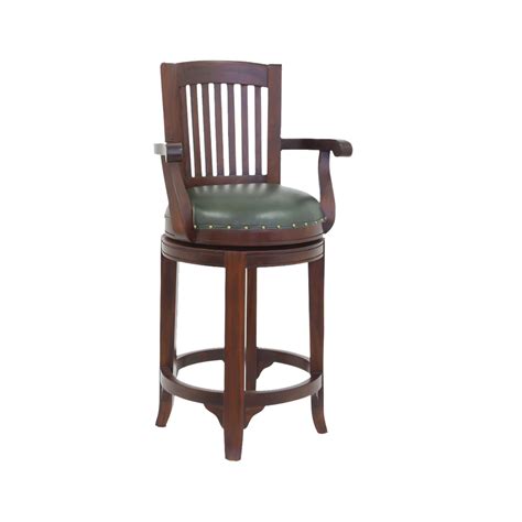 Solid Mahogany Wood Reproduction Upholstered Swivel Slatted Back Barstool