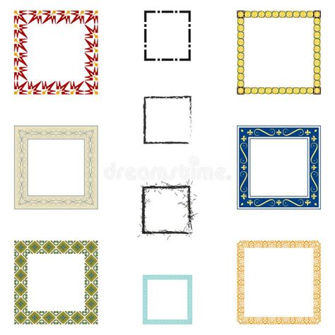 Square Frames Set Multicolor Ornate Borders Blue Swirl Pattern Vector Decorative Collection