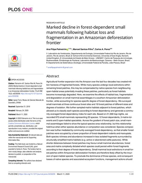 Pdf Marked Decline In Forest Dependent Small Mammals Following Habitat Loss And Fragmentation