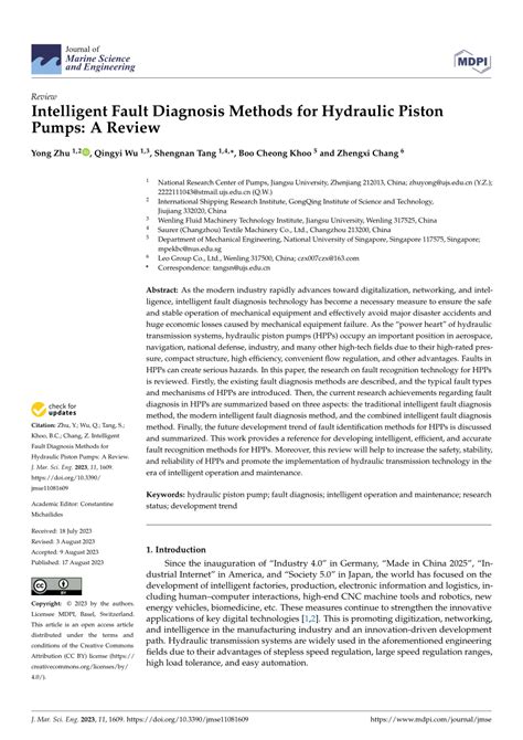 Pdf Intelligent Fault Diagnosis Methods For Hydraulic Piston Pumps A