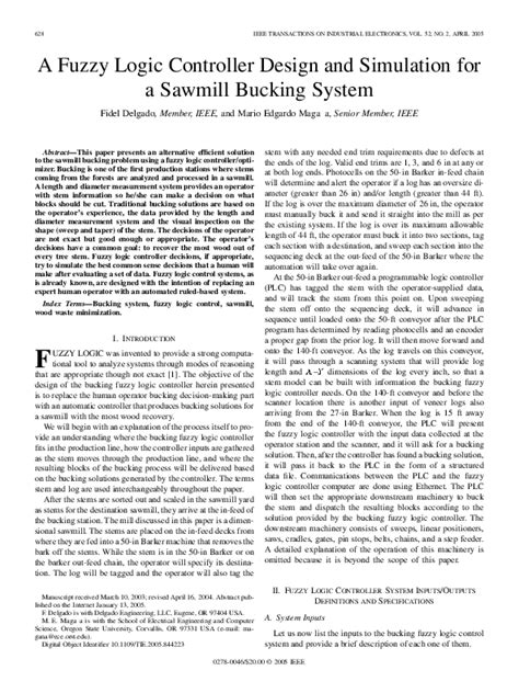 Pdf A Fuzzy Logic Controller Design And Simulation For A Sawmill Bucking System