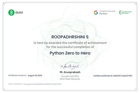 roopadharshini sivasankaran on linkedin guvi python zerotohero
