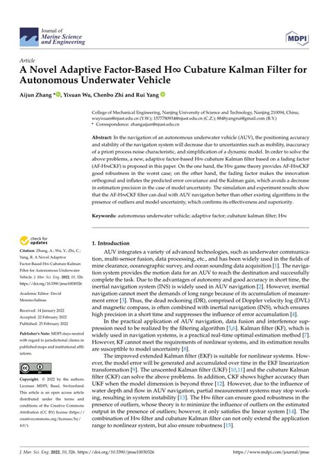 Pdf A Novel Adaptive Factor Based H∞ Cubature Kalman Filter For
