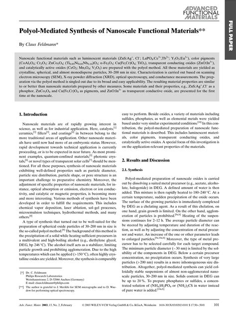 SOLUTION Polyol Mediated Synthesis Of Nanoscale Functional Material Studypool