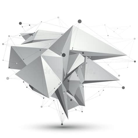 Abstract 3d Structure Polygonal Vector Network Object Grayscale Art Deformed Figure Stock