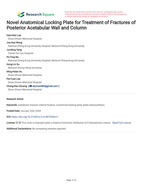 Pdf Novel Anatomical Locking Plate For Treatment Of Fractures Of Posterior Acetabular Wall And