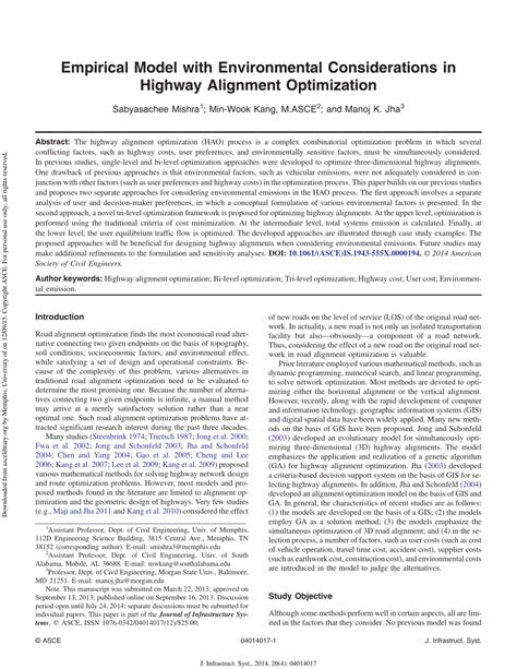 pdf empirical model with environmental considerations in highway alignment optimization