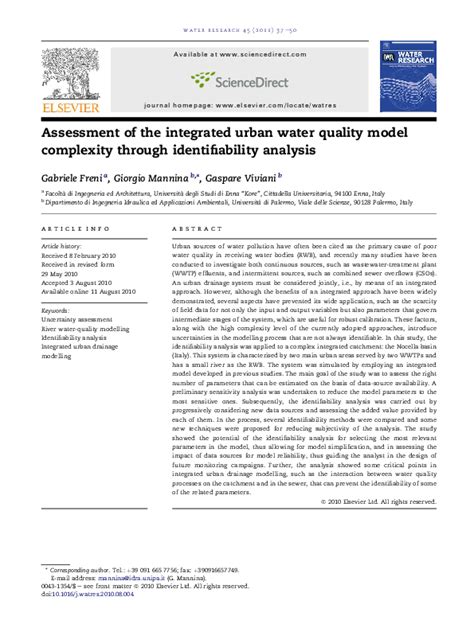 Pdf Assessment Of The Integrated Urban Water Quality Model Complexity Through Identifiability