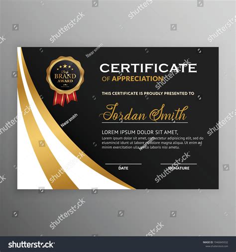 감사 증명서 템플릿 골드 및 블랙 스톡 벡터로열티 프리 1946849332 Shutterstock