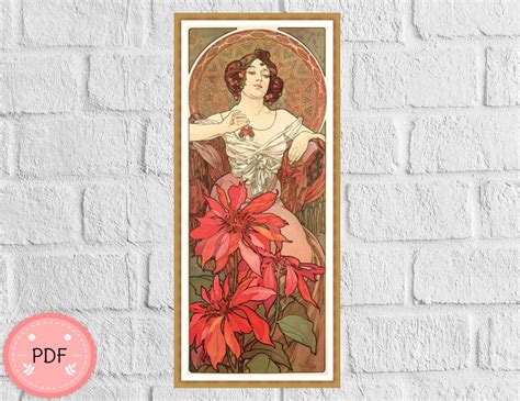 Ruby Cross Stitch Pattern Alphonse Mucha Pdf Instant Download Full Coverage Famous Painting