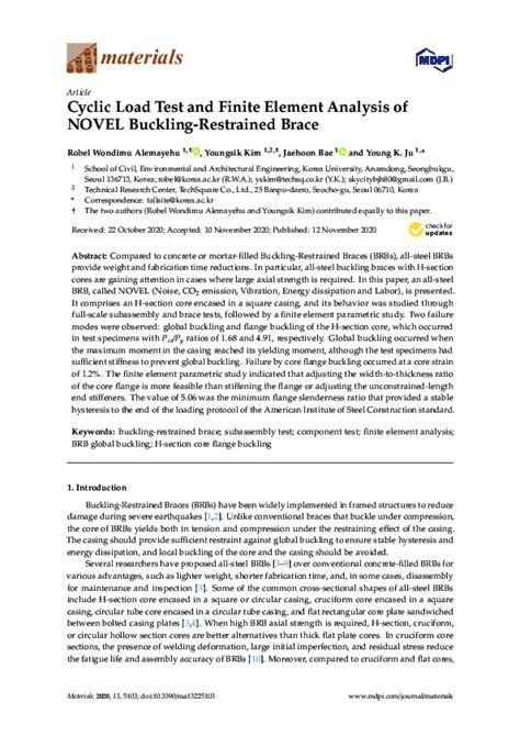 Pdf Cyclic Load Test And Finite Element Analysis Of Novel Buckling Restrained Brace Robel