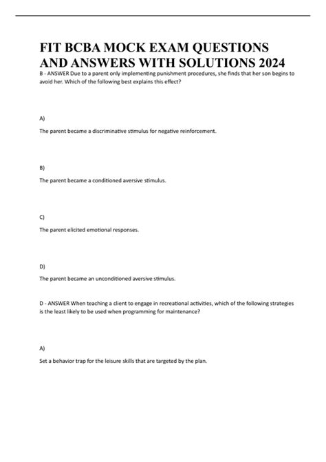 FIT BCBA MOCK EXAM QUESTIONS AND ANSWERS WITH SOLUTIONS 2024 BCBA Stuvia US