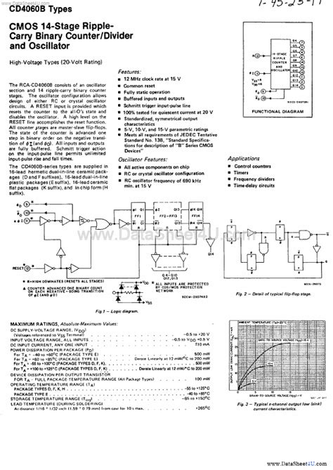 Cd4060b Cd4060be Cmos 14 Stage Ripple Carry Binary Counter Divider Oscillator General