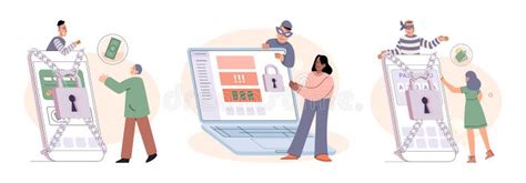 Hacker Activity Big Set Hacking Computer Phishing Account Cyber Attack On Personal Data Stock