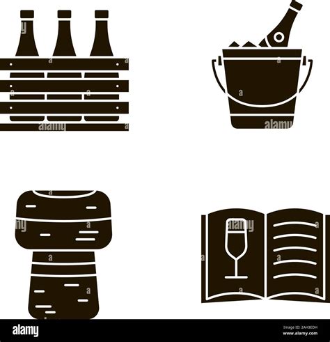 Alcohol Glyph Icons Set Bar Wine Beer Case Champagne Bucket Cork