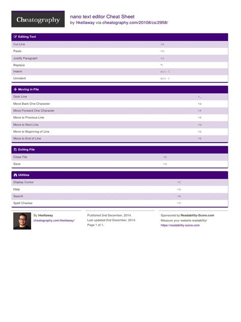 Nano Text Editor Cheat Sheet By Via Pdf Writing Application Software