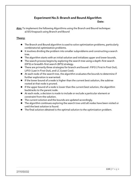 Experiment No5 Branch And Bound Algorithm Pdf Combinatorics