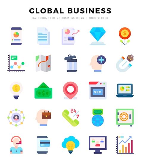 Premium Vector Global Business Flat Icons Vector Flat Illustration
