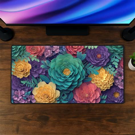 Colorful Papercut Flowers Desk Mat Computer Mouse Pad Office Decor