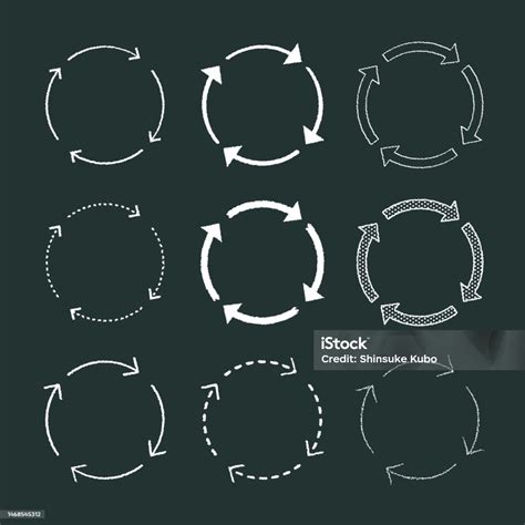 회전 프로세스 순환 반복 단계 동기화 및주기의 형태로 화살표 세트 칠판에 분필로 손으로 그린 개념에 대한 스톡 벡터 아트 및 기타 이미지 Istock