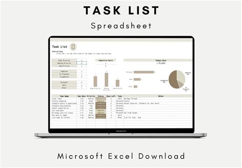 Task List Excel Spreadsheet Template Etsy