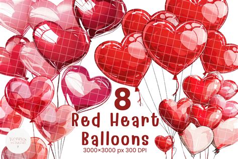 Red Heart Balloons Clipart Heart Balloon Graphic By Kennocha748