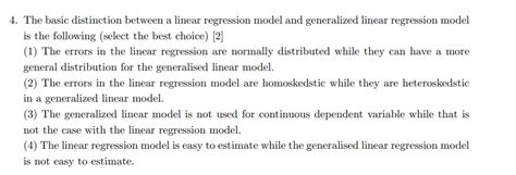 Solved The Basic Distinction Between A Linear Regression Chegg