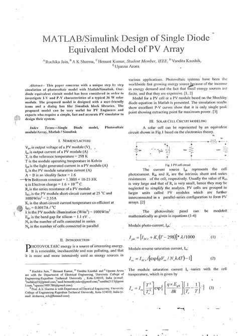 PDF Single Diode Equivalent Simulink Design Of PV Array In MATLAB