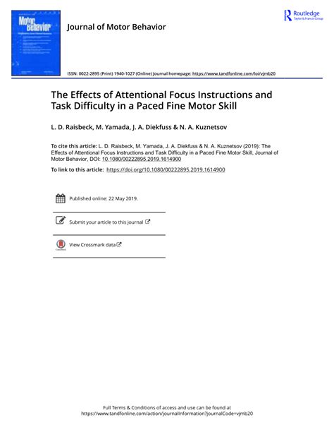 Pdf The Effects Of Attentional Focus Instructions And Task Difficulty