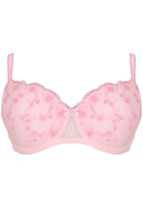 Pale Pink Floral Embroidered Moulded Plunge Bra