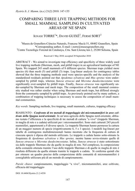 Pdf Comparing Three Live Trapping Methods For Small Mammal Sampling In Cultivated Areas Of Ne