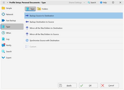 Using Syncbackpro Easy Mode Type