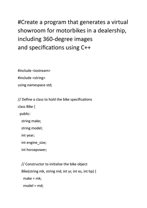 Virtual Showroom For Motorbikes In A Dealership C Create A Program